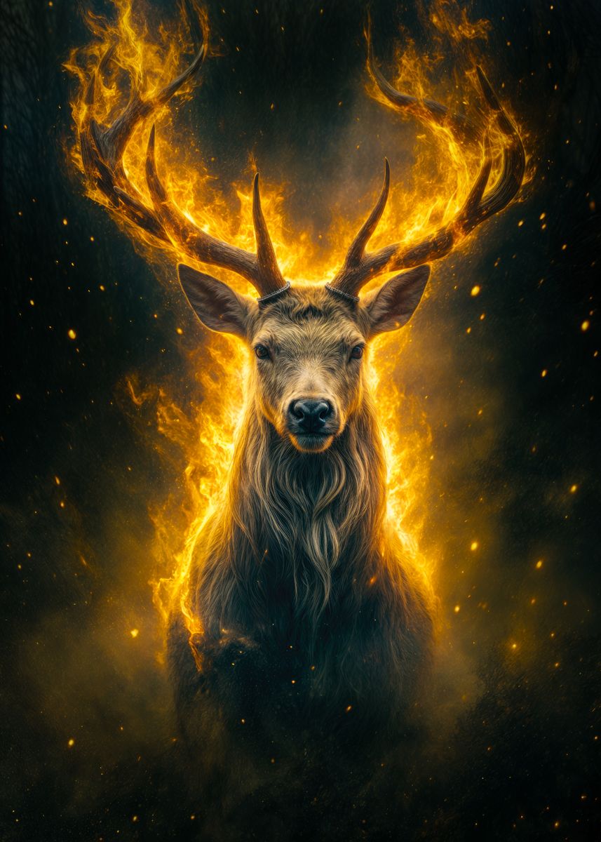 'Fiery Alpha Deer' Poster, picture, metal print, paint by Magic Galaxy ...