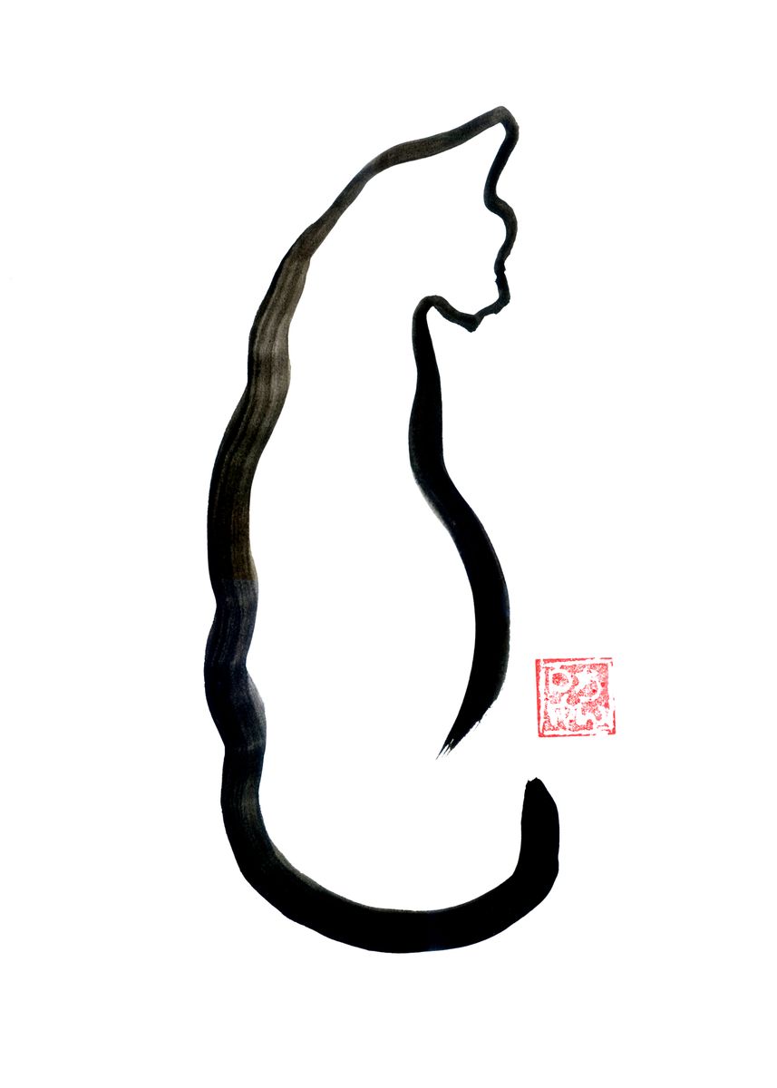 'Black Ink Cat Silhouette' Poster, picture, metal print, paint by ...