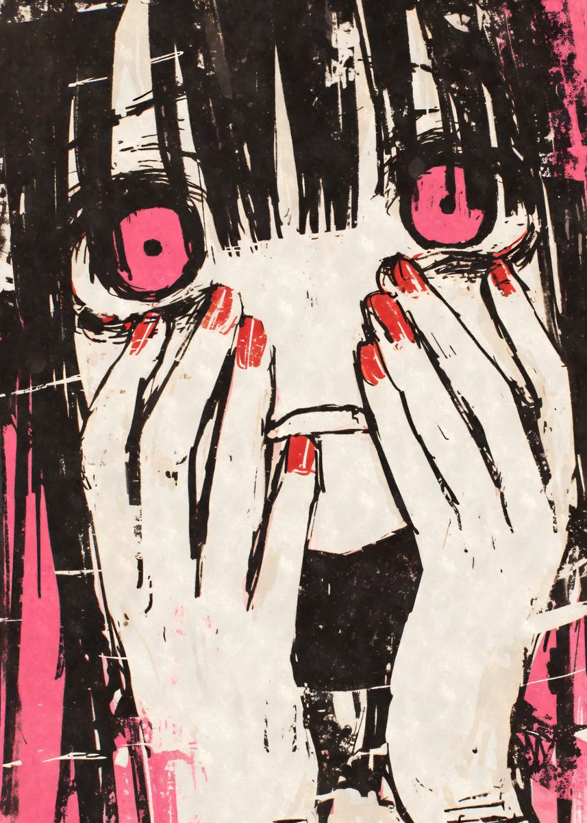 'Anime Girl Covering Face' Poster, picture, metal print, paint by ...