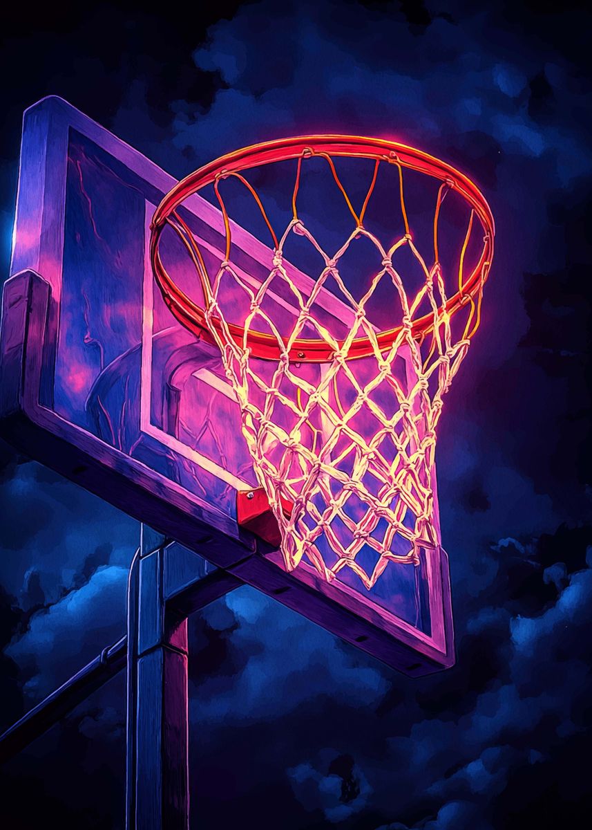 'Neon Basketball Hoop' Poster, picture, metal print, paint by Elisabeth ...