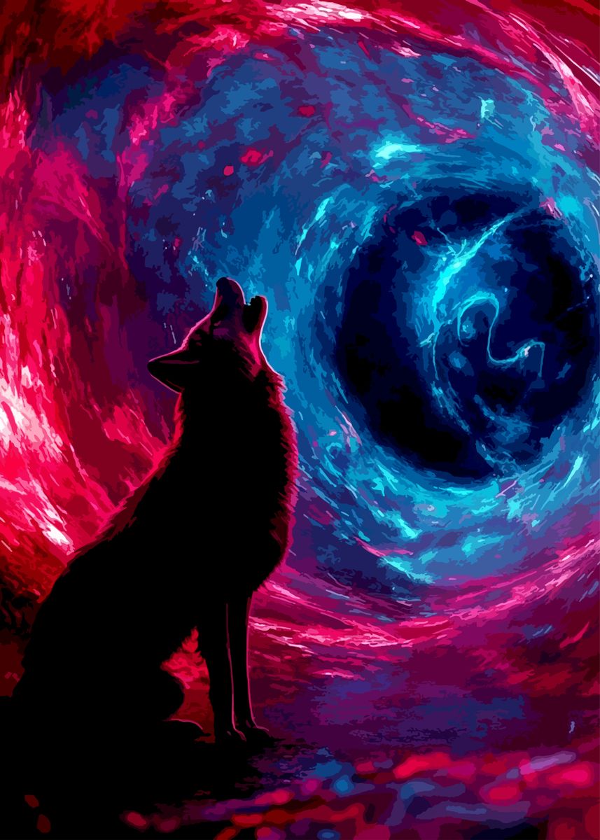 'Wolf Howling at Cosmic Vortex' Poster, picture, metal print, paint by ...