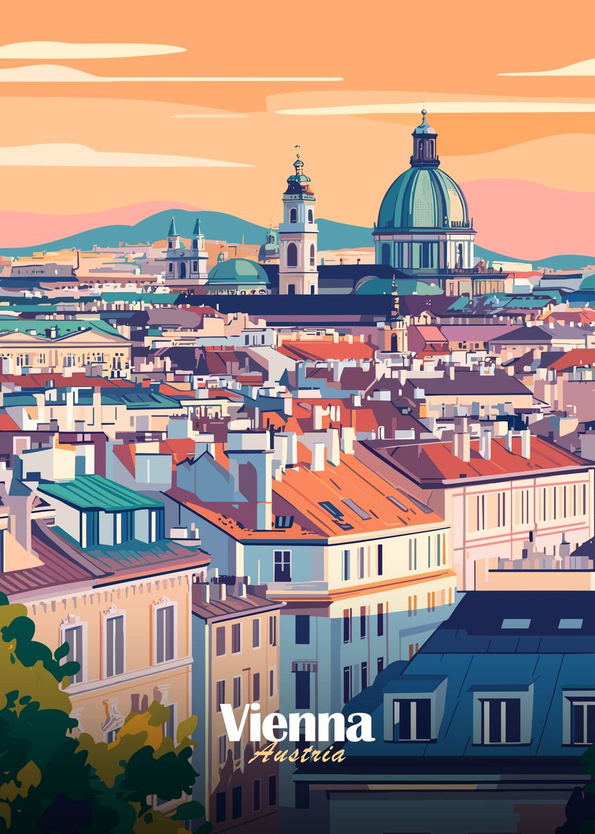 'Vienna Cityscape Illustration' Poster, picture, metal print, paint by ...