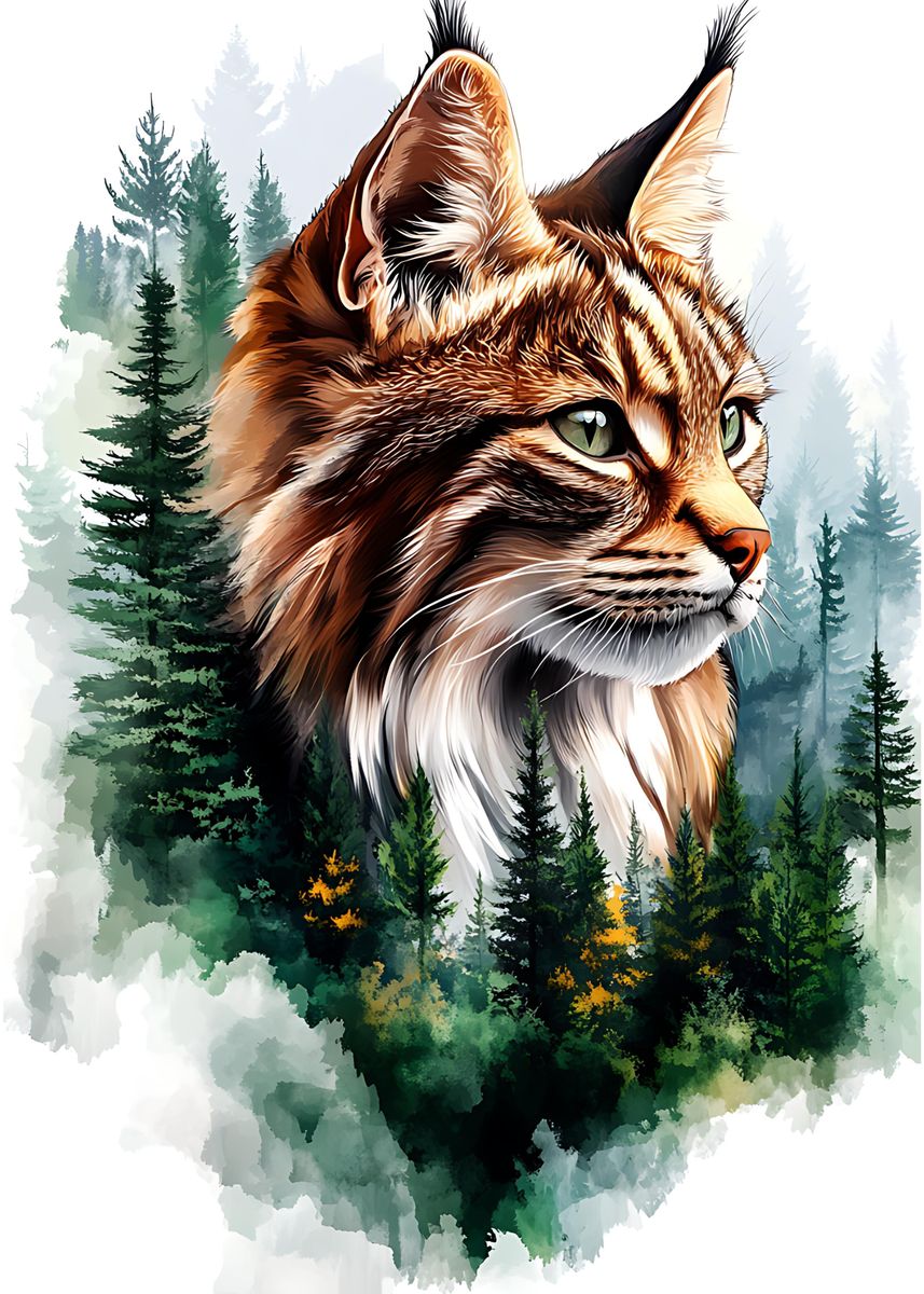 'Forest Wildcat Majesty' Poster, picture, metal print, paint by ...