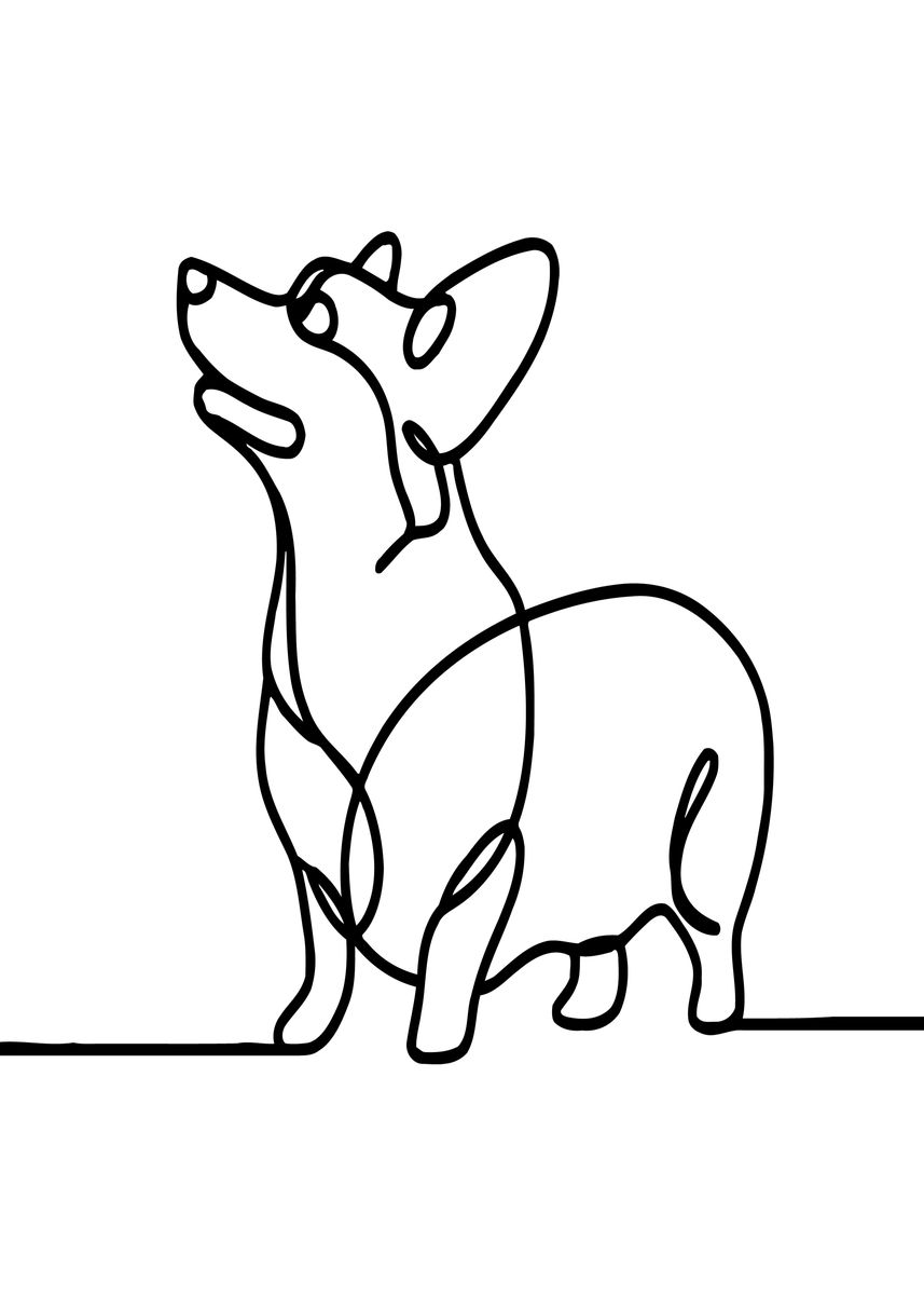 'One Line Corgi Art' Poster, picture, metal print, paint by Mindlines ...