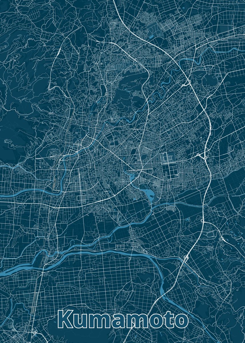 'Kumamoto City Map' Poster, picture, metal print, paint by Sam Kal ...