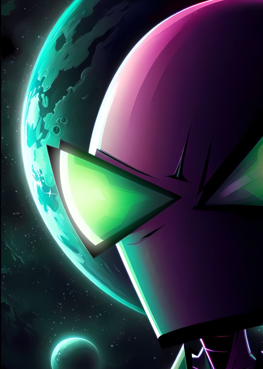 'Invader from Space Green Menace' Poster, picture, metal print, paint ...