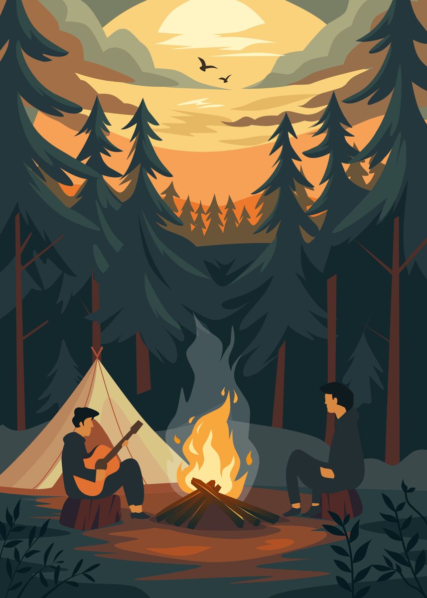 'Campfire Guitar Music' Poster, picture, metal print, paint by Miracle ...