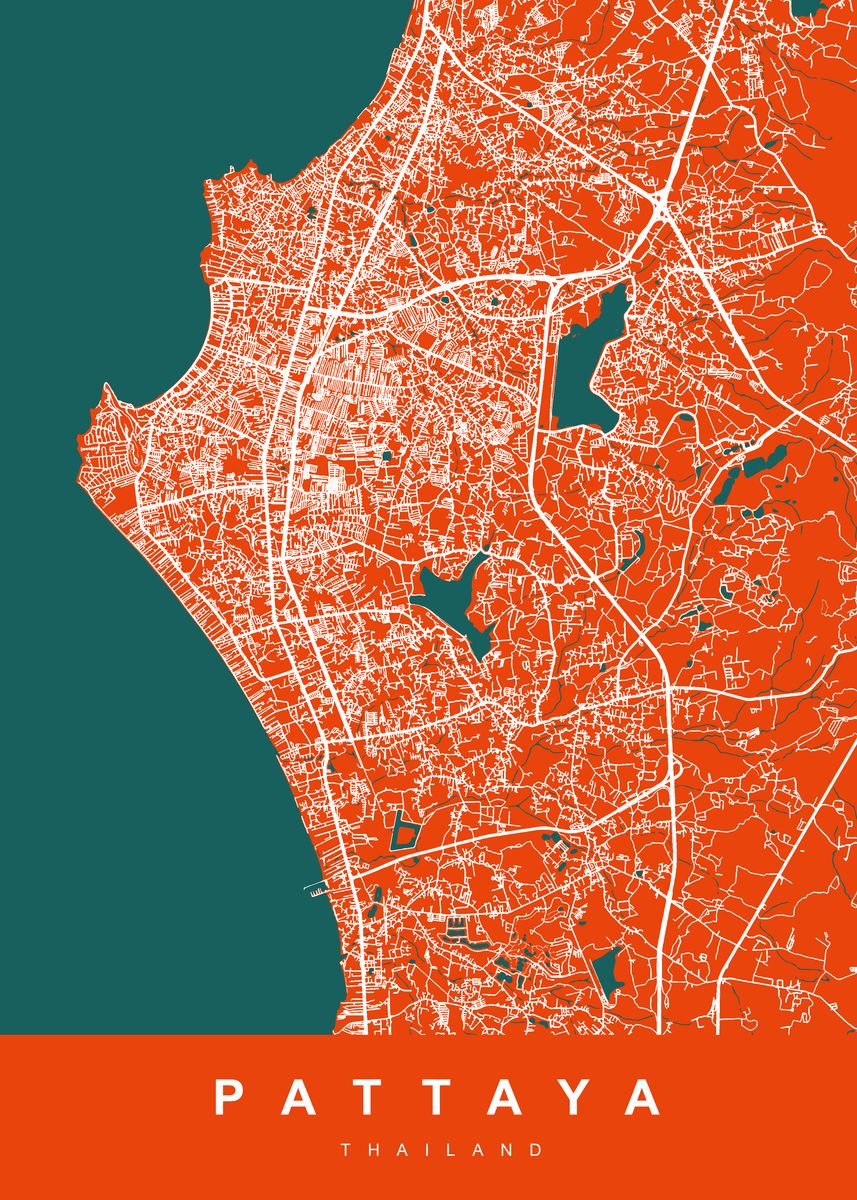 'Pattaya City Map Thailand' Poster, picture, metal print, paint by ...