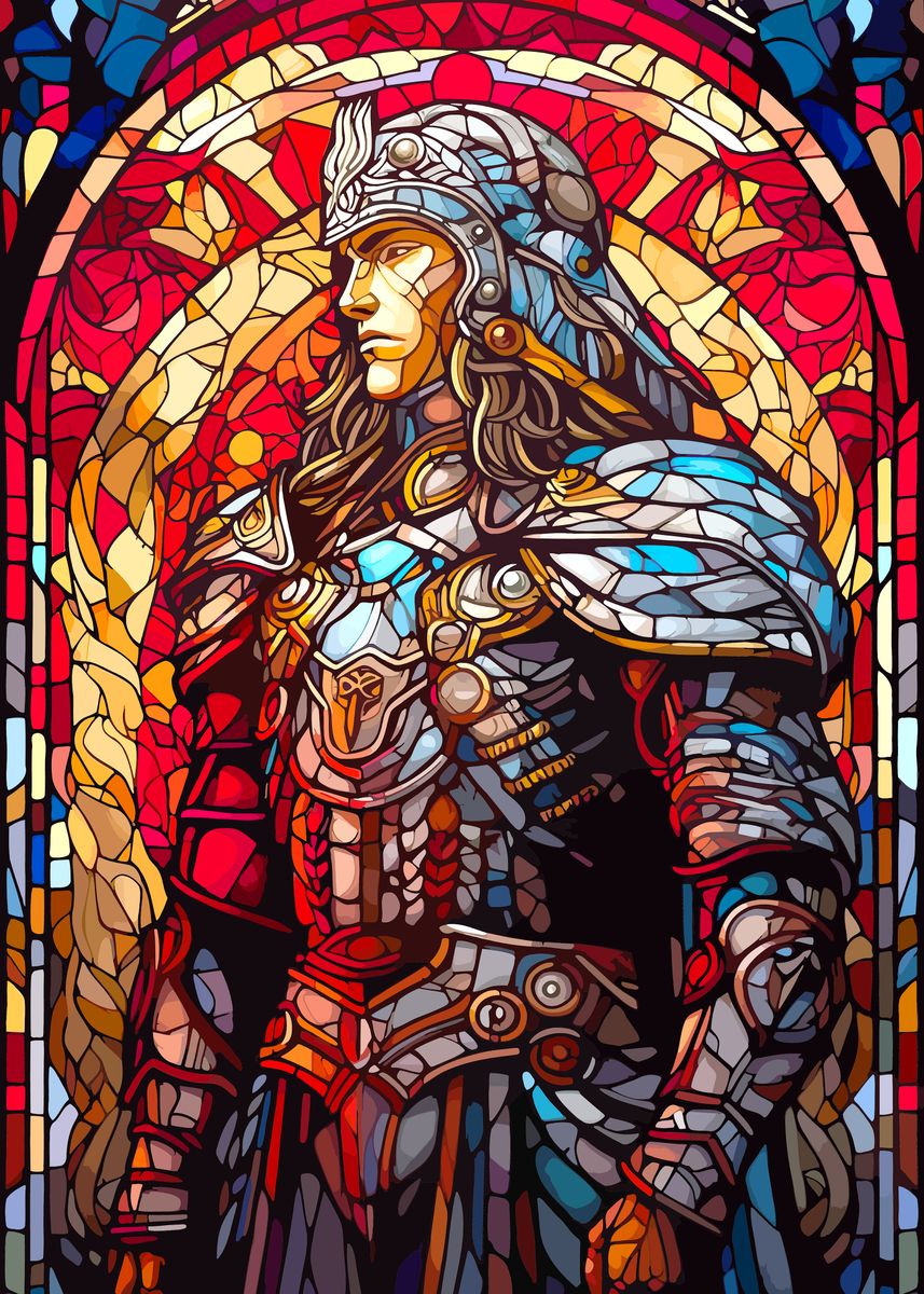 'Stained Glass Knight' Poster, picture, metal print, paint by P Art | Displate