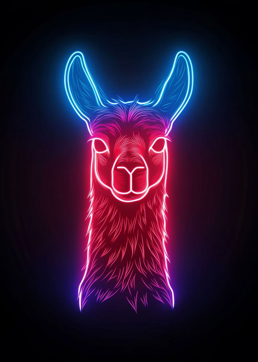 'Neon Llama Portrait' Poster, picture, metal print, paint by Lily Rose ...