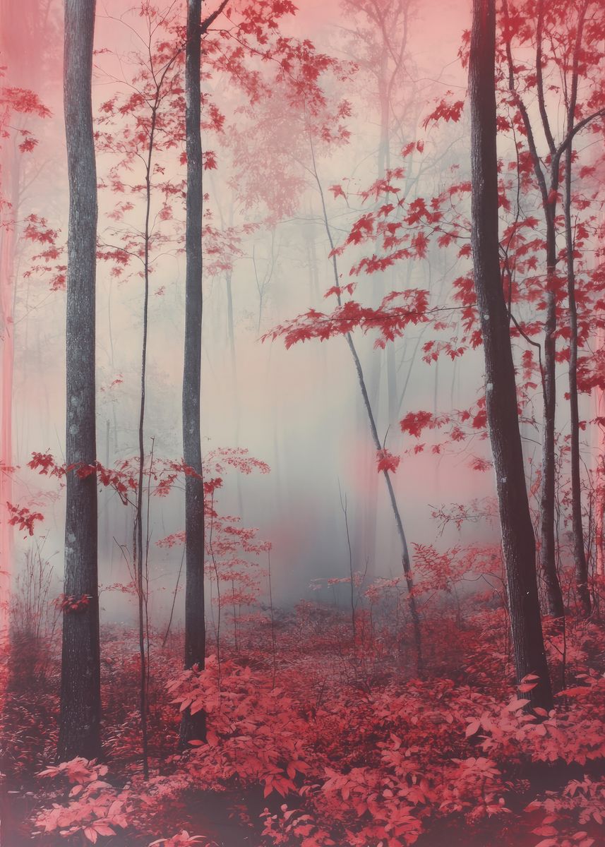 'Misty Red Forest' Poster, picture, metal print, paint by Usama Design ...