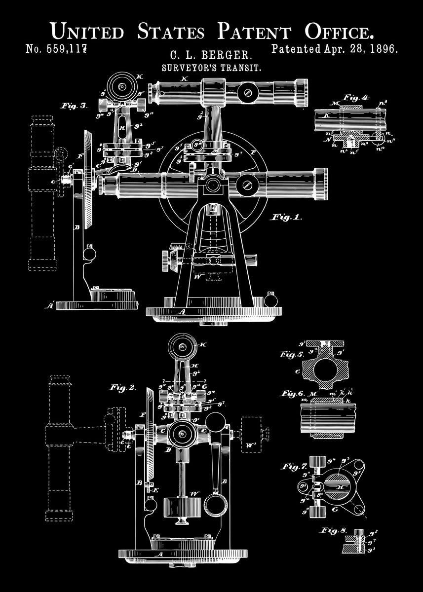 'Surveyor's Transit Patent' Poster, picture, metal print, paint by Sam ...