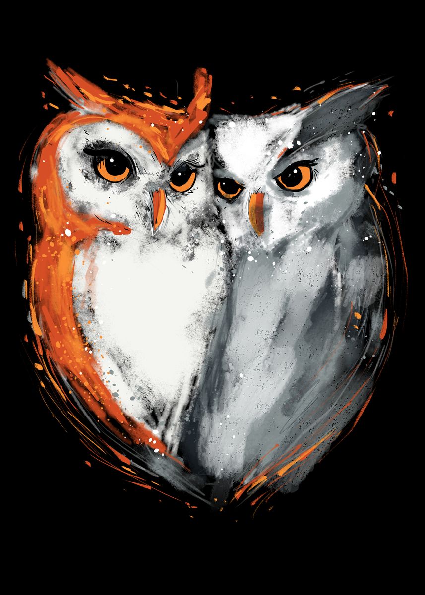 'Two Cosy Owls ' Poster, picture, metal print, paint by Kharma Zero ...