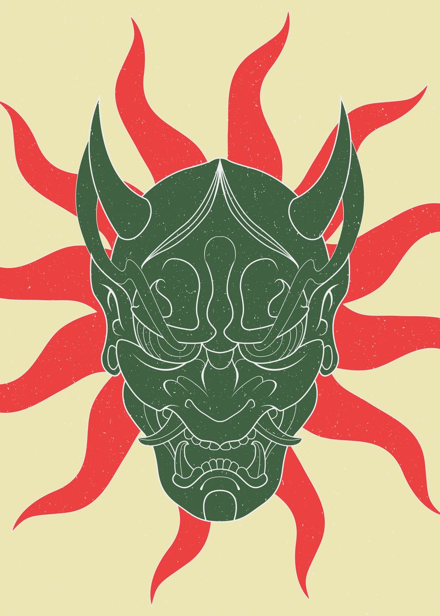 'Army Oni Mask with Sun' Poster, picture, metal print, paint by Farhan ...