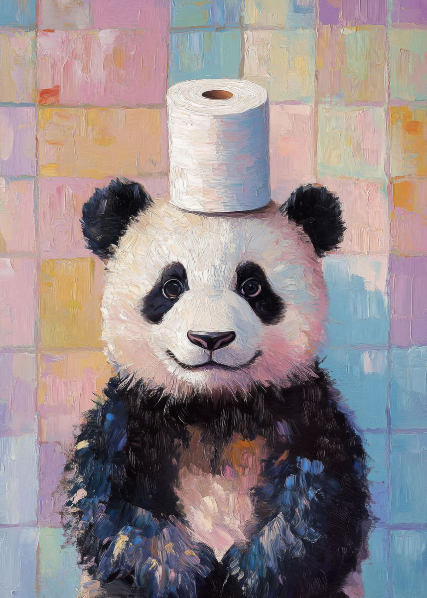 'Panda with Toilet Paper Hat' Poster, picture, metal print, paint by ...