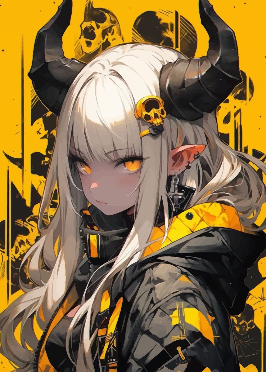 'Anime Girl with Horns' Poster, picture, metal print, paint by not ...