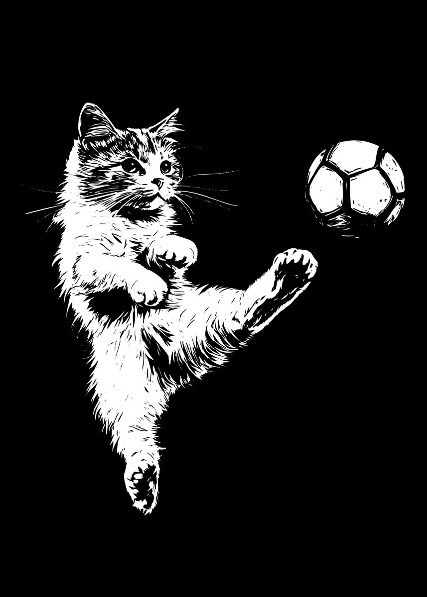 'Cat Soccer Player' Poster, picture, metal print, paint by Black Cat ...