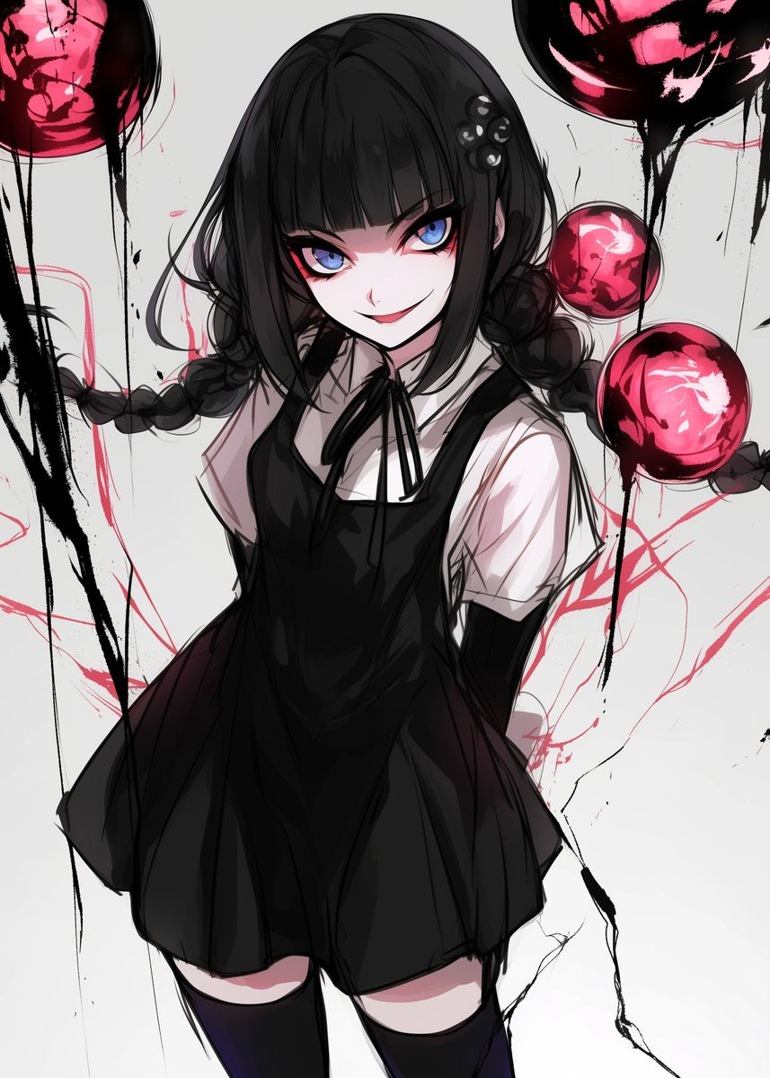 'Anime Girl with Red Spheres' Poster, picture, metal print, paint by ...