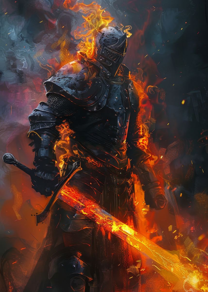 'Fiery Knight' Poster, picture, metal print, paint by BS Design | Displate