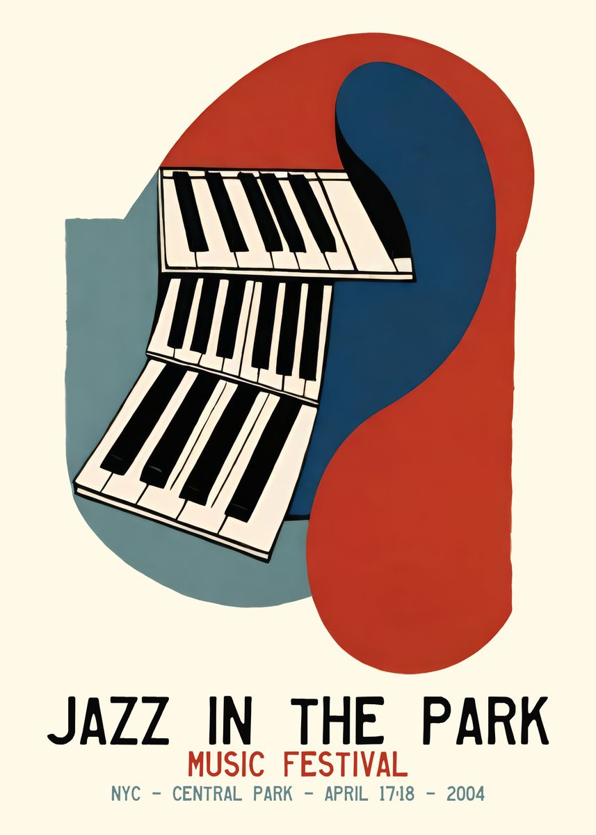 'Jazz in the Park NYC Poster' Poster, picture, metal print, paint by BluePinkPanther | Displate