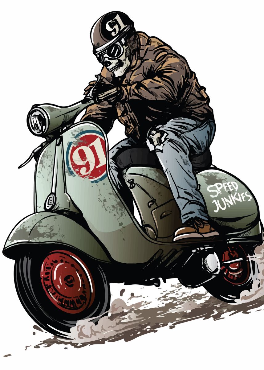 'Skeleton Scooter Rider' Poster, picture, metal print, paint by nuruls ...