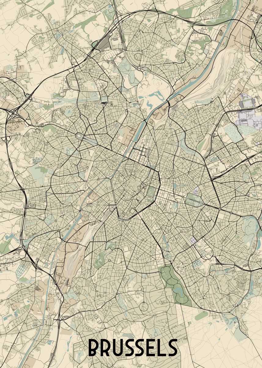 'Brussels City Map' Poster, picture, metal print, paint by Sam Kal ...