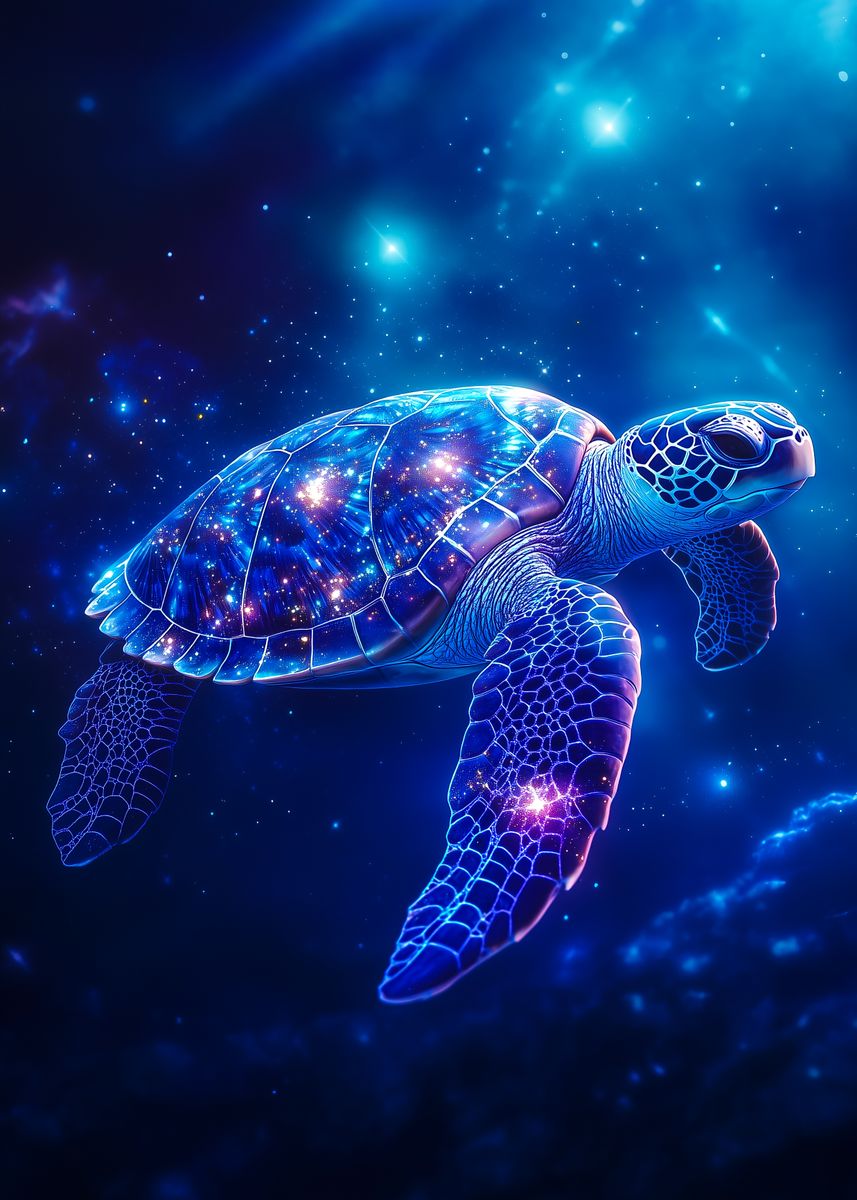  Cosmic Sea Turtle Poster Picture Metal Print Paint By
