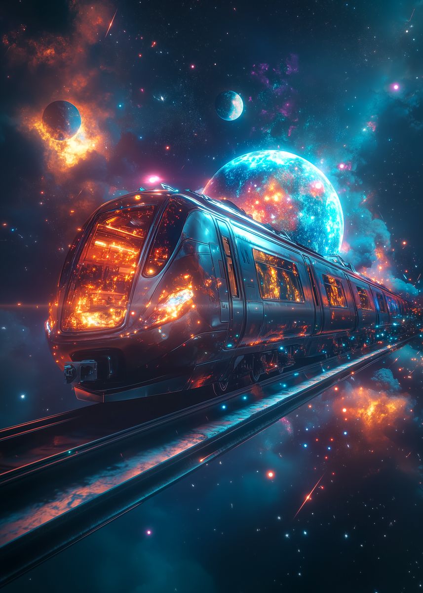 'Space Train Journey' Poster, picture, metal print, paint by ...