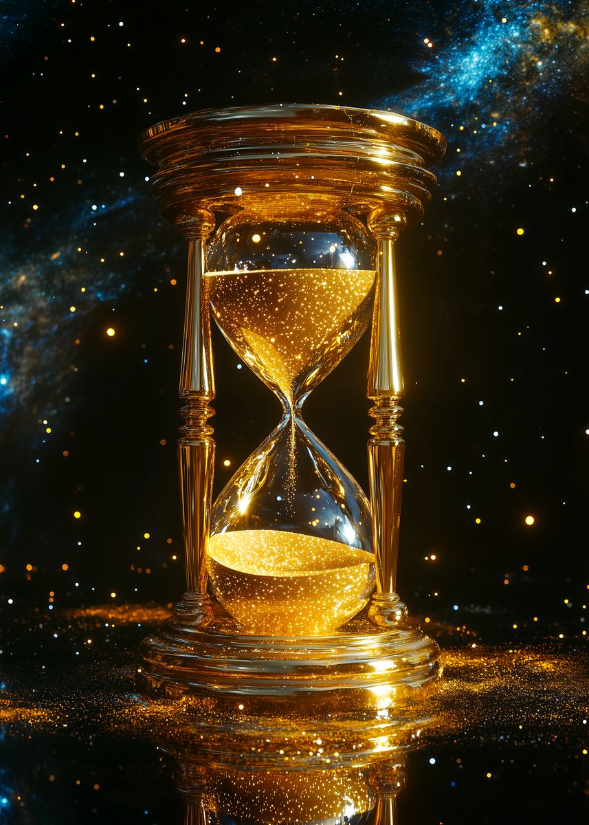 'Golden Hourglass in Space' Poster, picture, metal print, paint by ...