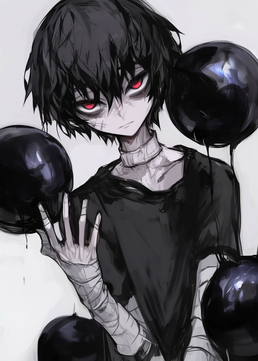 'Anime Boy with Black Spheres' Poster, picture, metal print, paint by ...