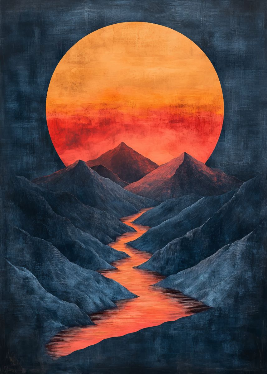 'Sunset Mountains' Poster, picture, metal print, paint by Anxhela Sufa | Displate