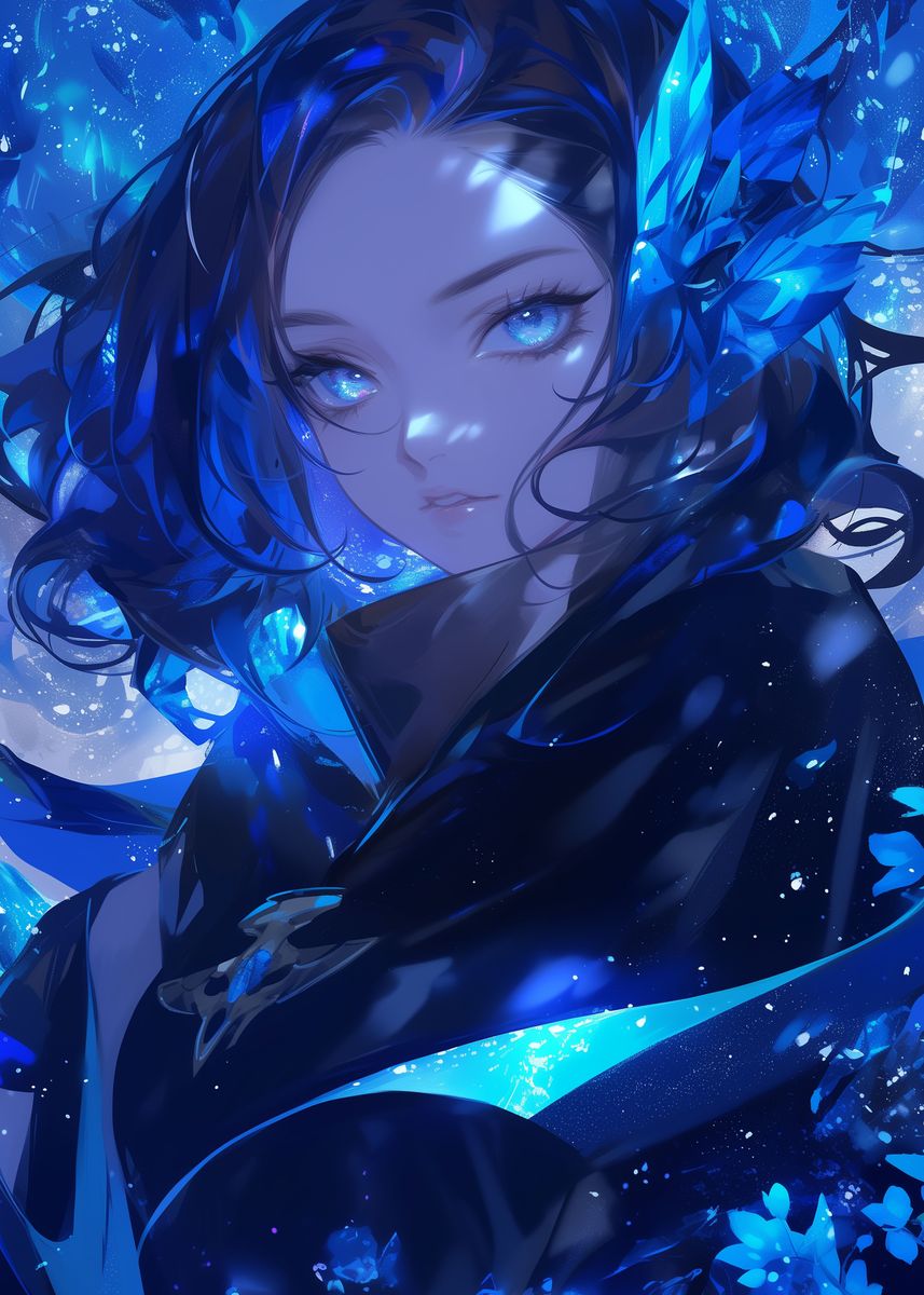 'Blue Anime Girl with Crystal' Poster, picture, metal print, paint by ...