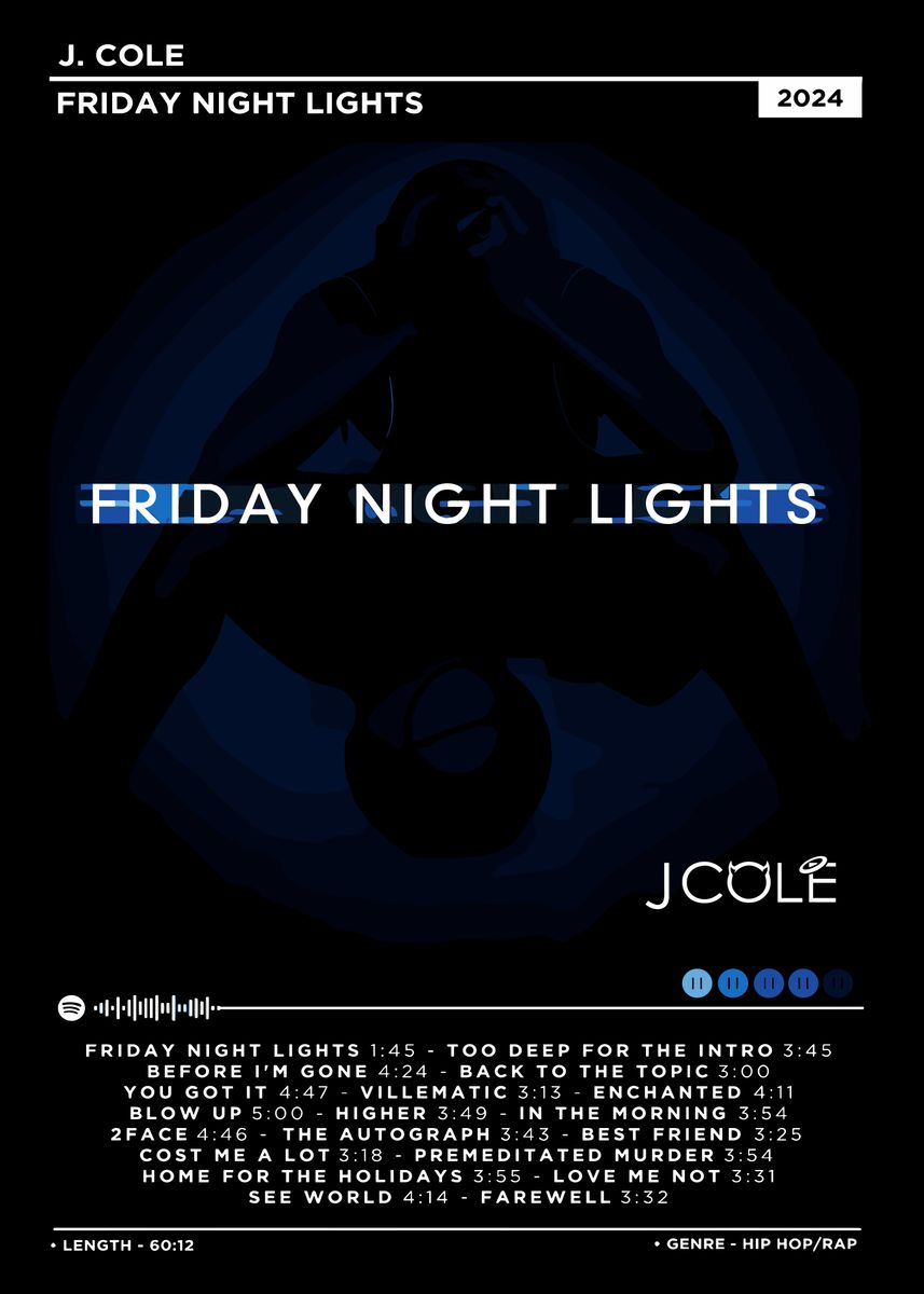 'J. Cole Friday Night Lights' Poster, picture, metal print, paint by ...
