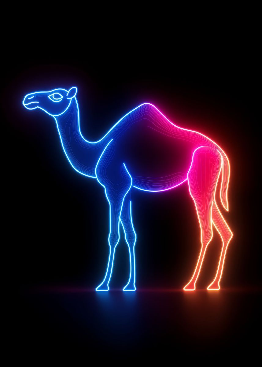 'Neon Camel Silhouette' Poster, picture, metal print, paint by Lily ...