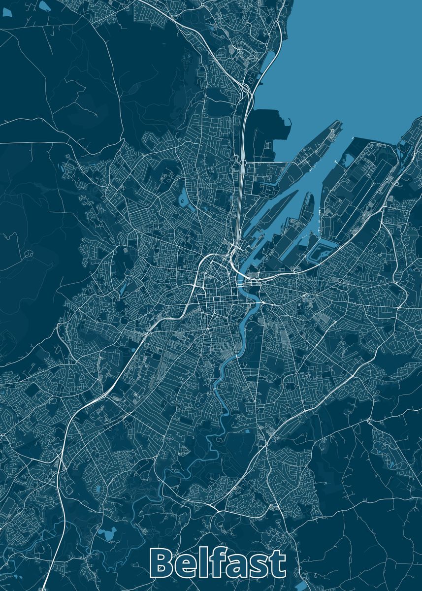 'Belfast City Map' Poster, picture, metal print, paint by Sam Kal ...