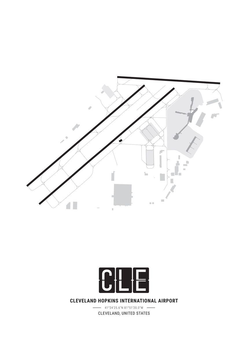 'Cleveland Hopkins Airport Map' Poster, picture, metal print, paint by ...