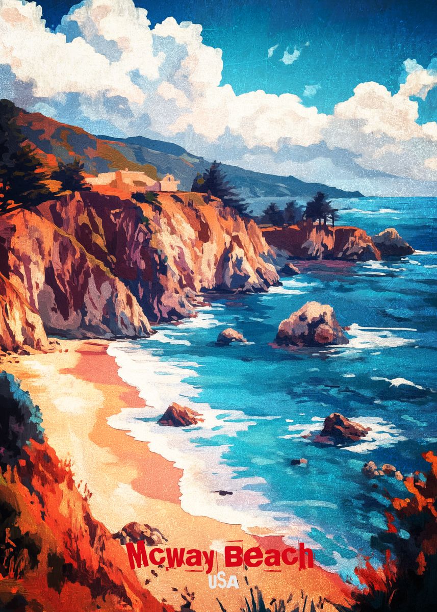 'McWay Beach Art Poster' Poster, picture, metal print, paint by Mehdi ...