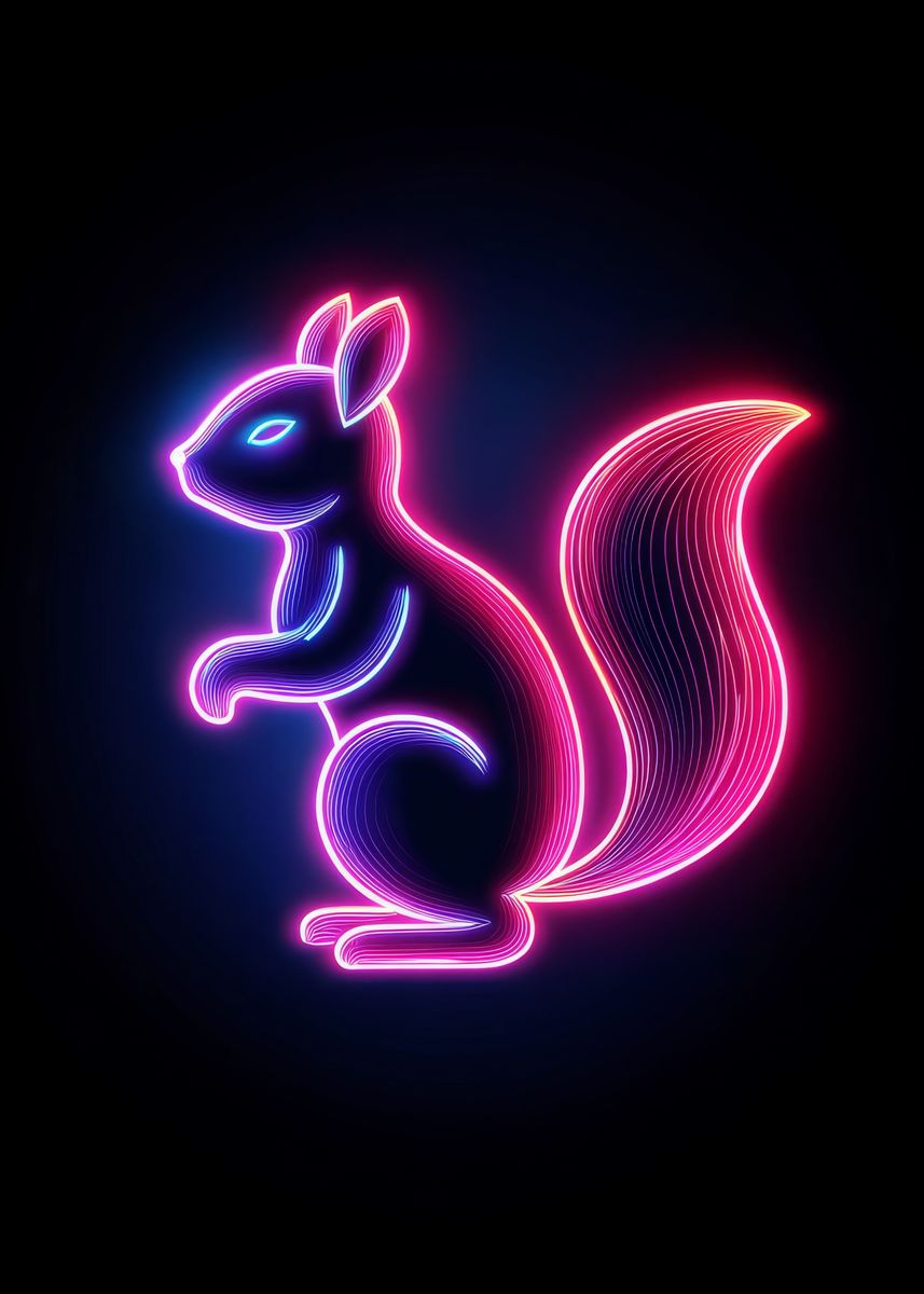 'Neon Squirrel' Poster, picture, metal print, paint by Lily Rose | Displate