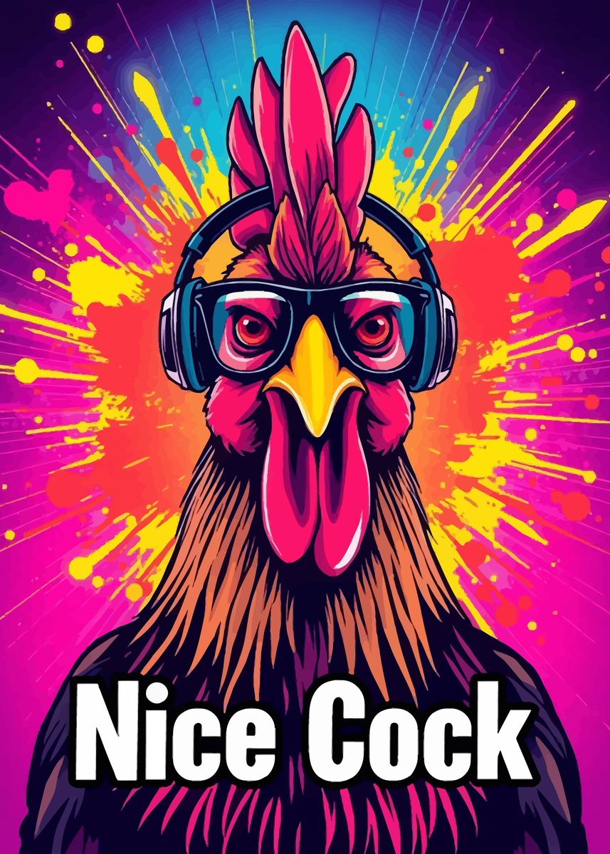 'Cool Rooster with Headphones' Poster, picture, metal print, paint by ...