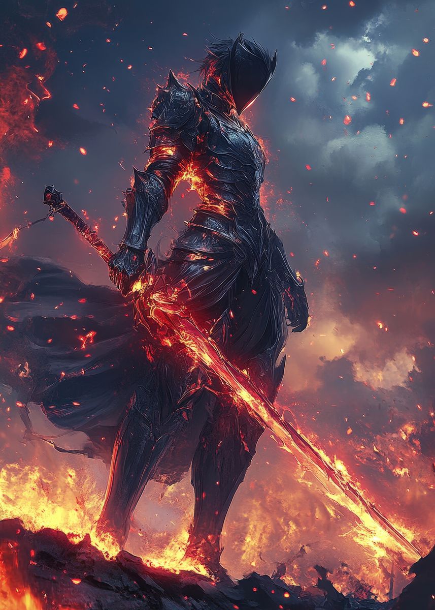 'Fiery Knight' Poster, picture, metal print, paint by Realmwalkers ...