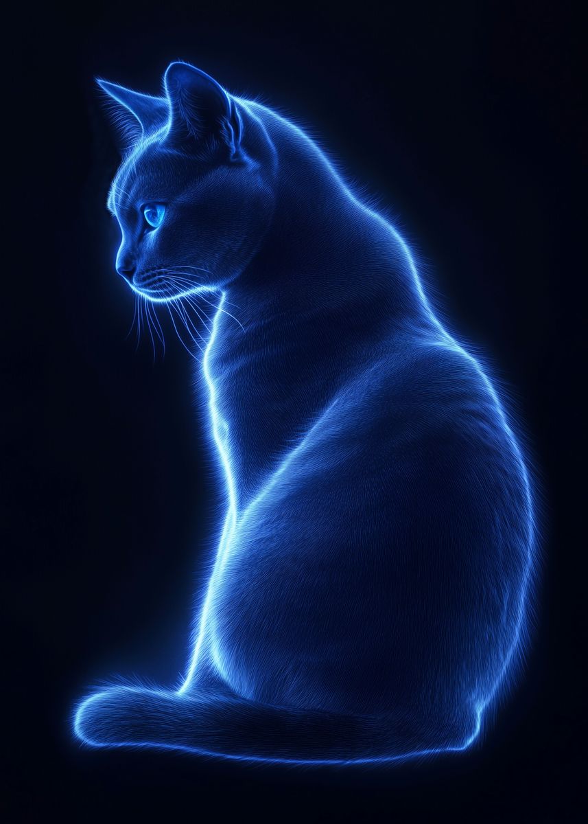 'Glowing Blue Cat' Poster, picture, metal print, paint by Luna Echo ...