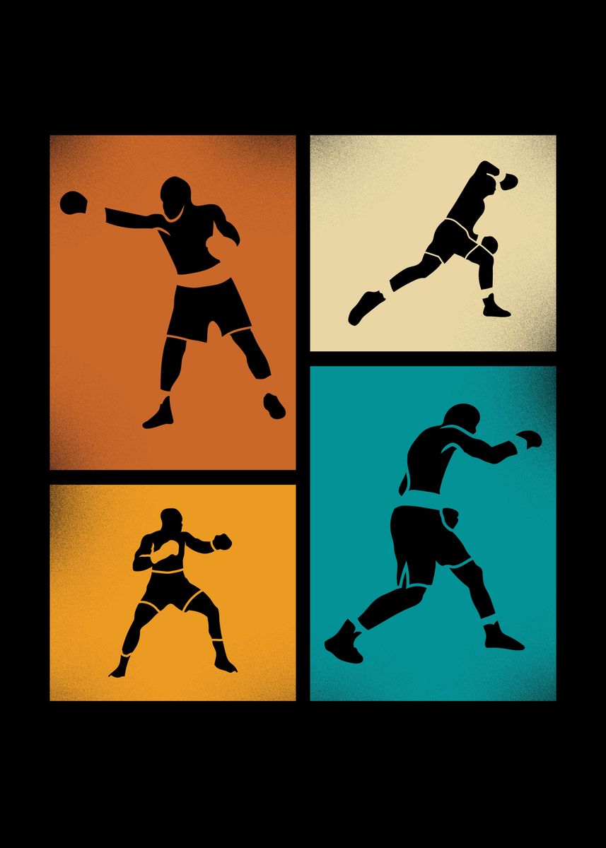 'Boxing Silhouette Collage' Poster, picture, metal print, paint by ...
