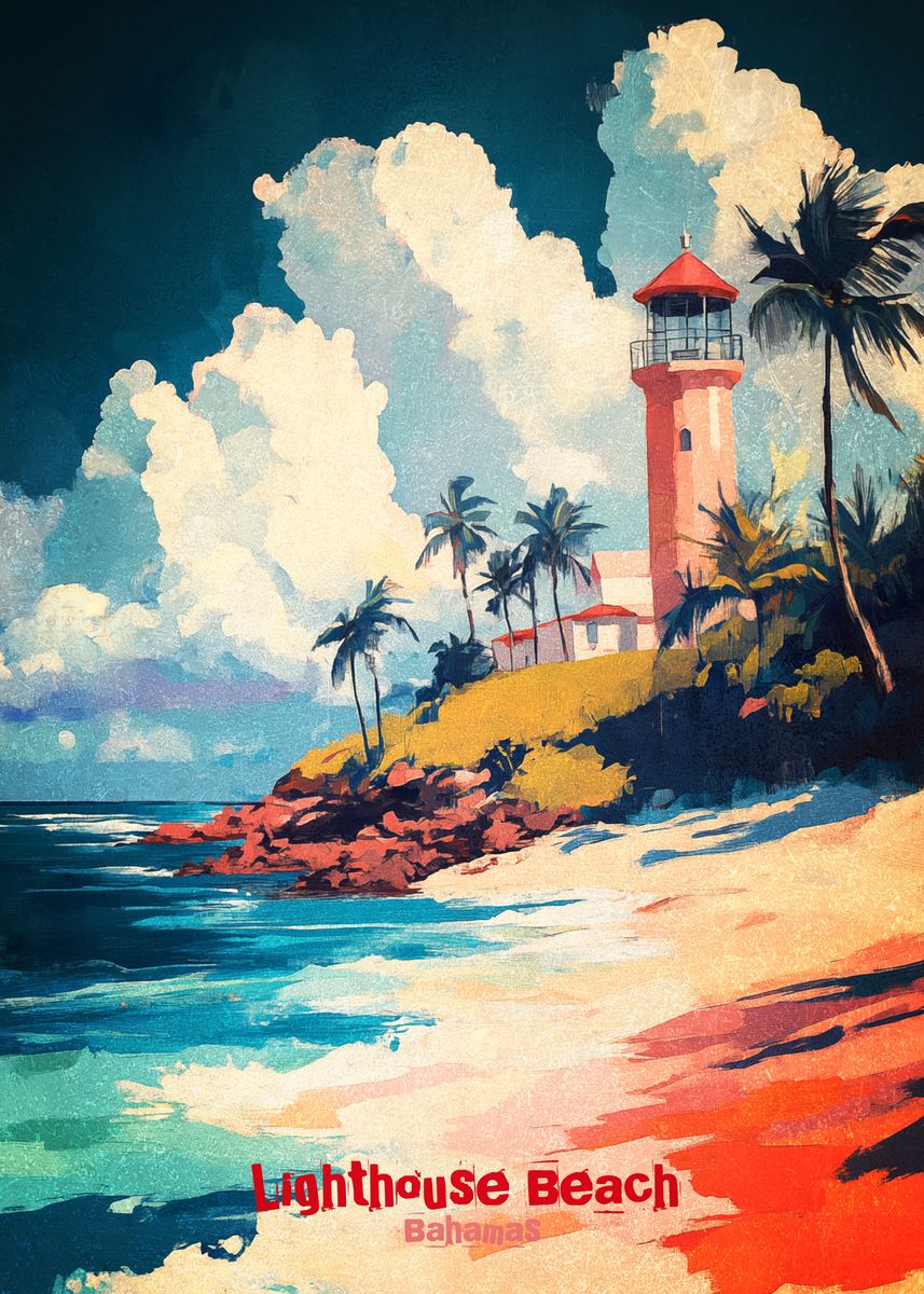 'Lighthouse Beach Art Poster' Poster, picture, metal print, paint by ...
