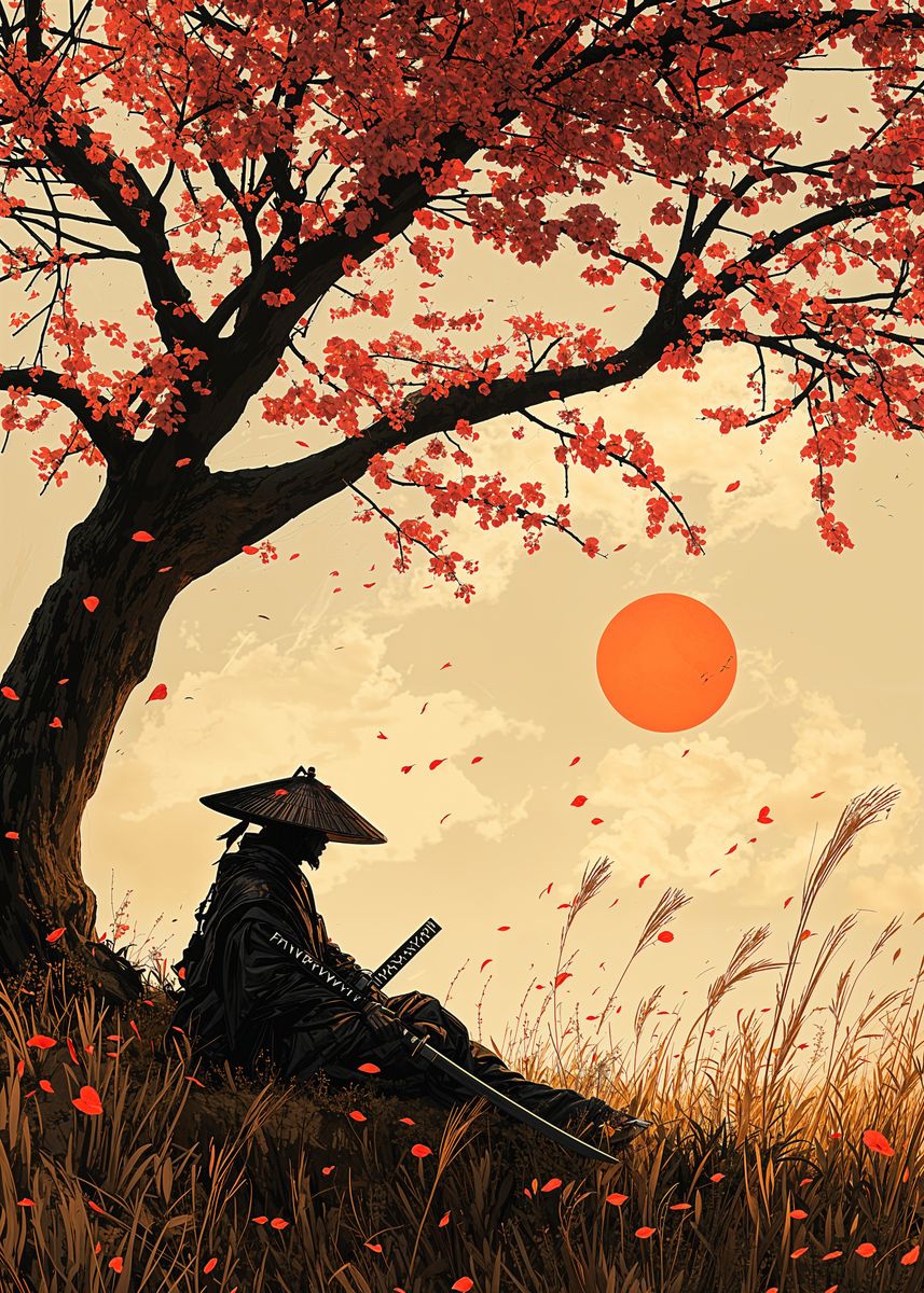 'Samurai Under Cherry Blossoms' Poster, picture, metal print, paint by ...
