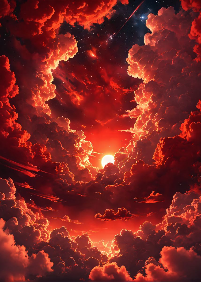 'Fiery Sunset Sky' Poster, picture, metal print, paint by aigoar | Displate