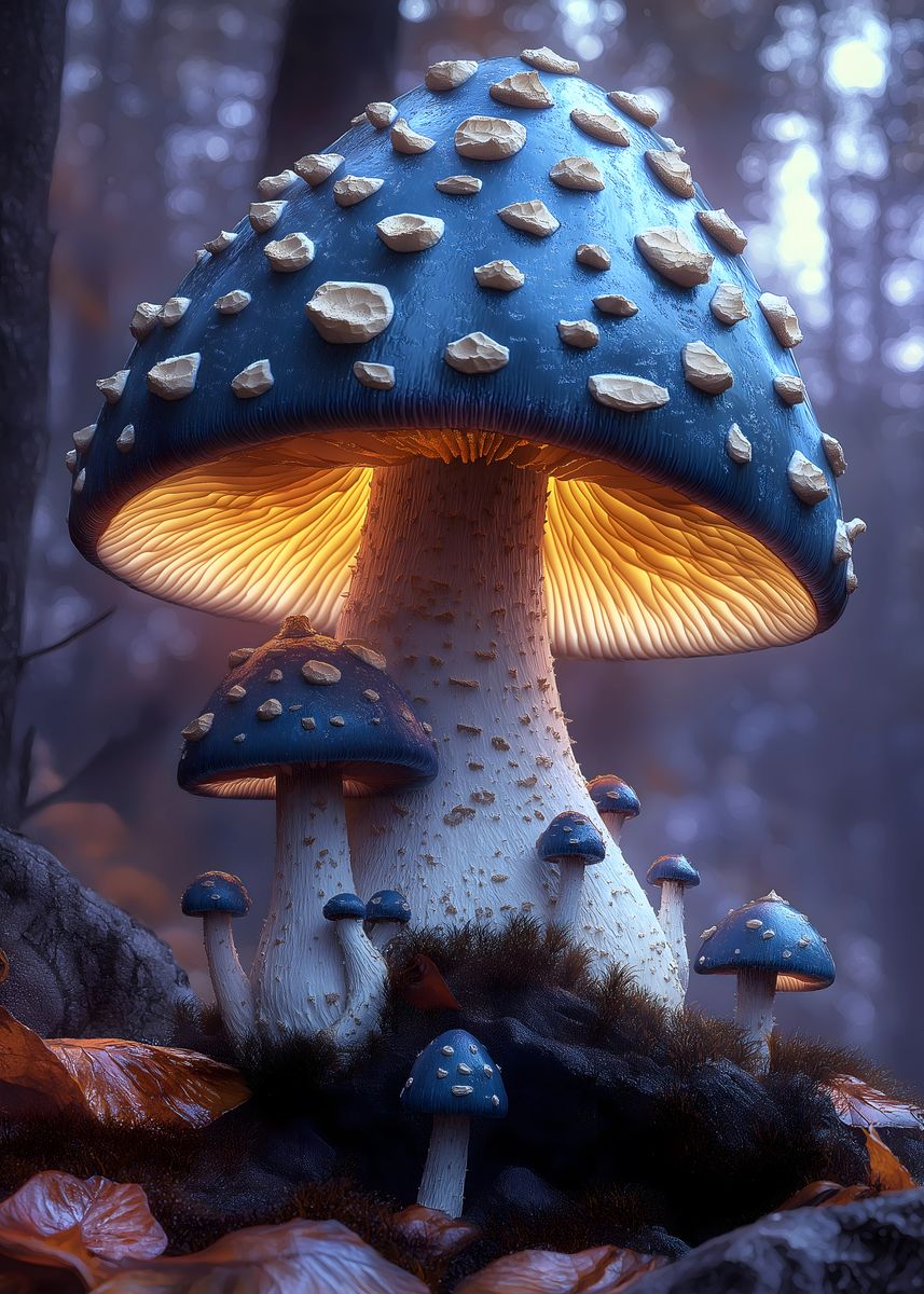 'Glowing Blue Mushrooms' Poster, picture, metal print, paint by Nathan ...