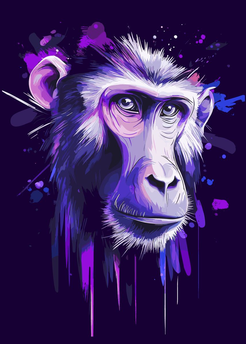 'Baboon Portrait in Purple' Poster, picture, metal print, paint by ...