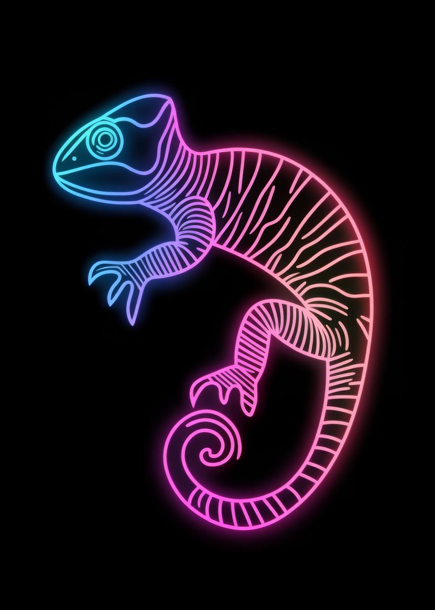 'Neon Lizard Illustration' Poster, picture, metal print, paint by Lily ...