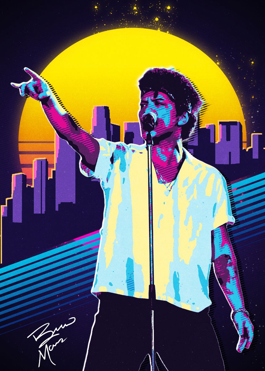 'Bruno Mars Retro ' Poster, picture, metal print, paint by Rose Art ...