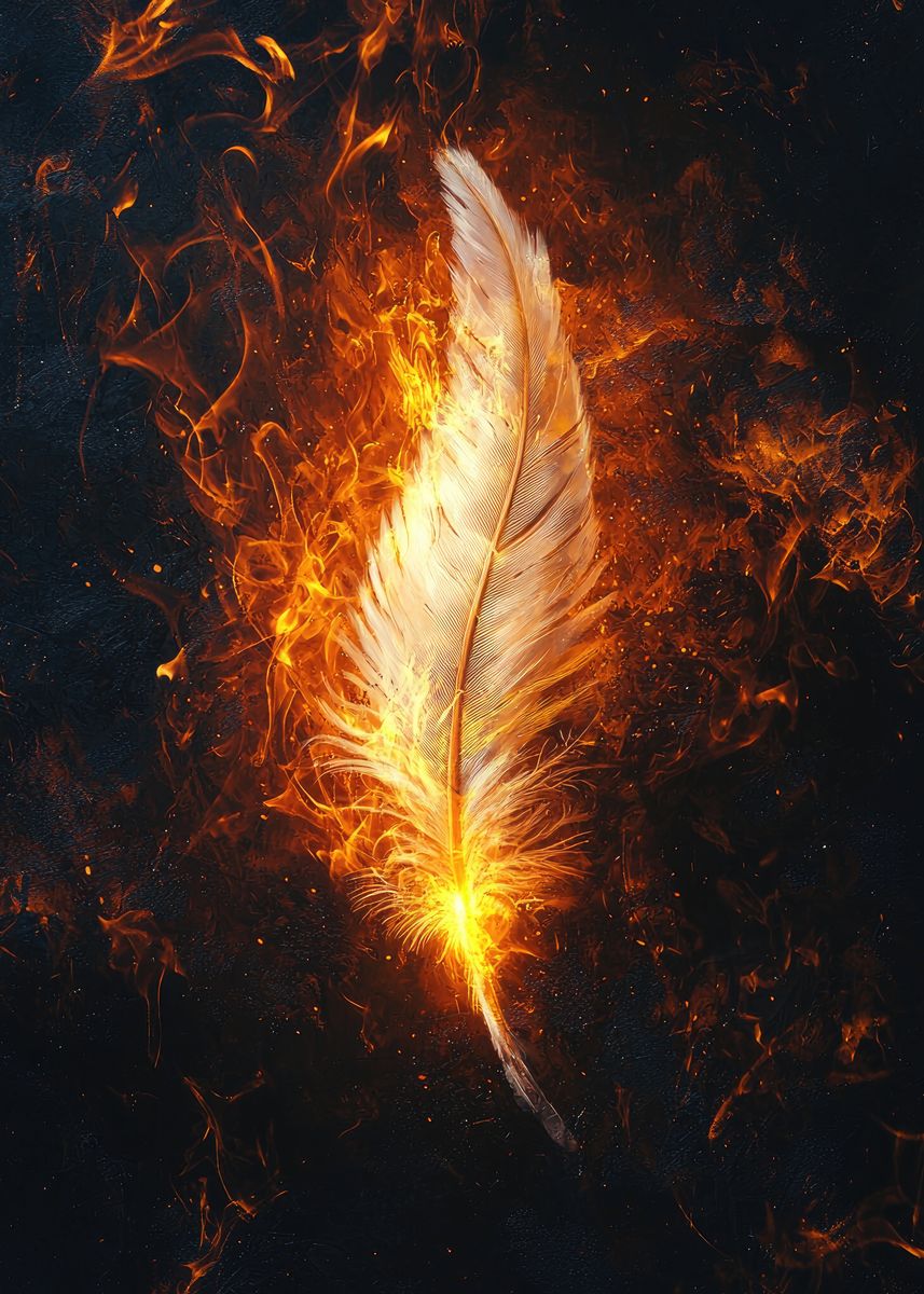 'Fiery Feather' Poster, picture, metal print, paint by Jan | Displate